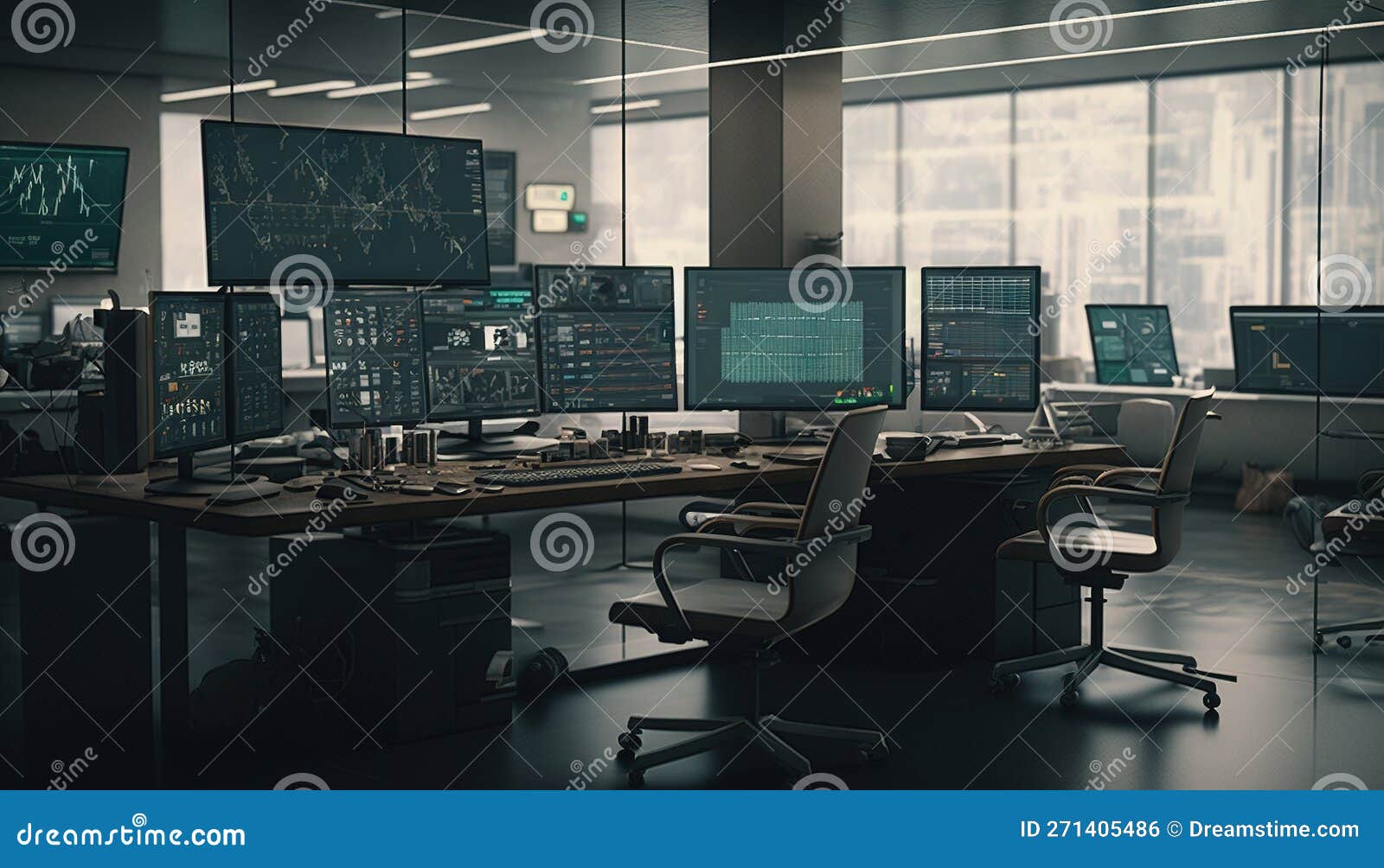 Typical Financial Office, with Rows of Desks and Computer Screens ...