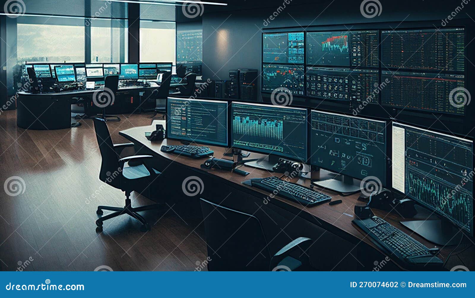 Typical Financial Office, with Rows of Desks and Computer Screens ...