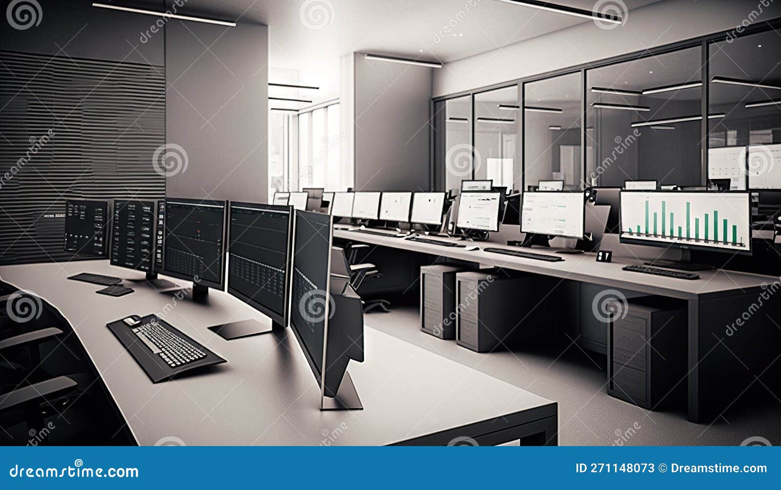Typical Financial Office, with Rows of Desks and Computer Screens ...