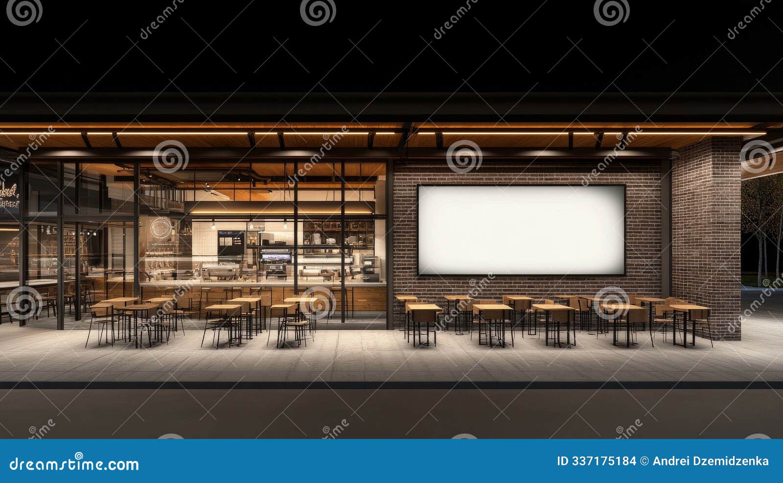 Typical Front View of Cafe Shops and Restaurants with Brick Frames on ...