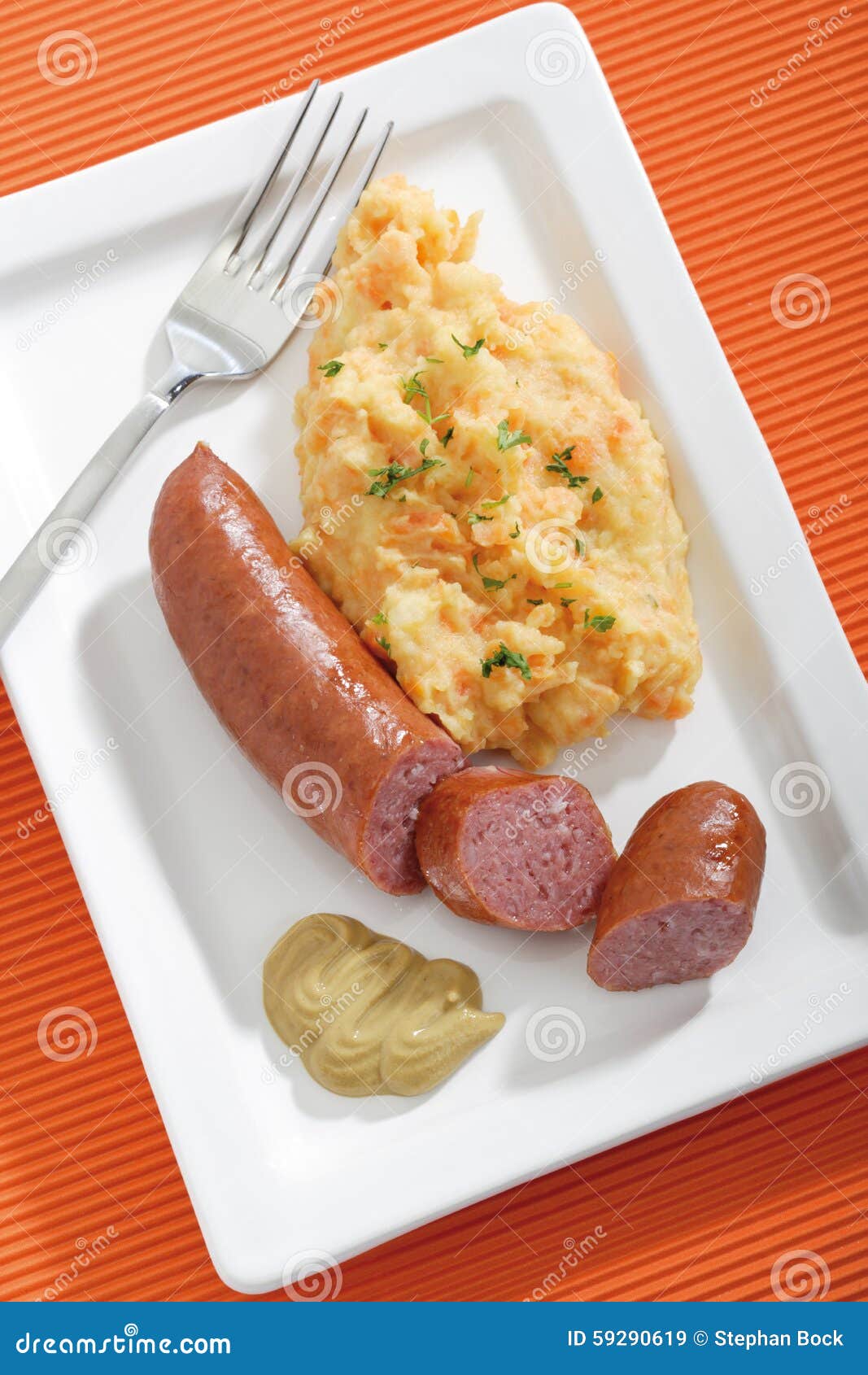 Typical German Mettwurst with Mashed Potatoes Stock Image - Image of ...