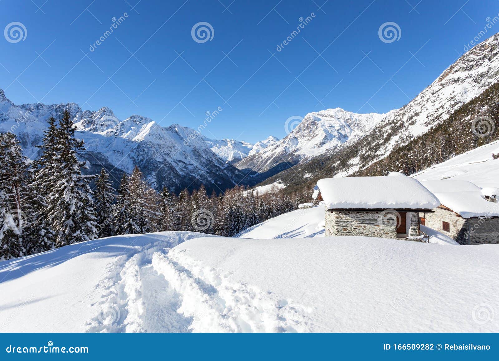 Typical Huts in Valtellina - Italy - Panoramic Winter View Stock Photo ...