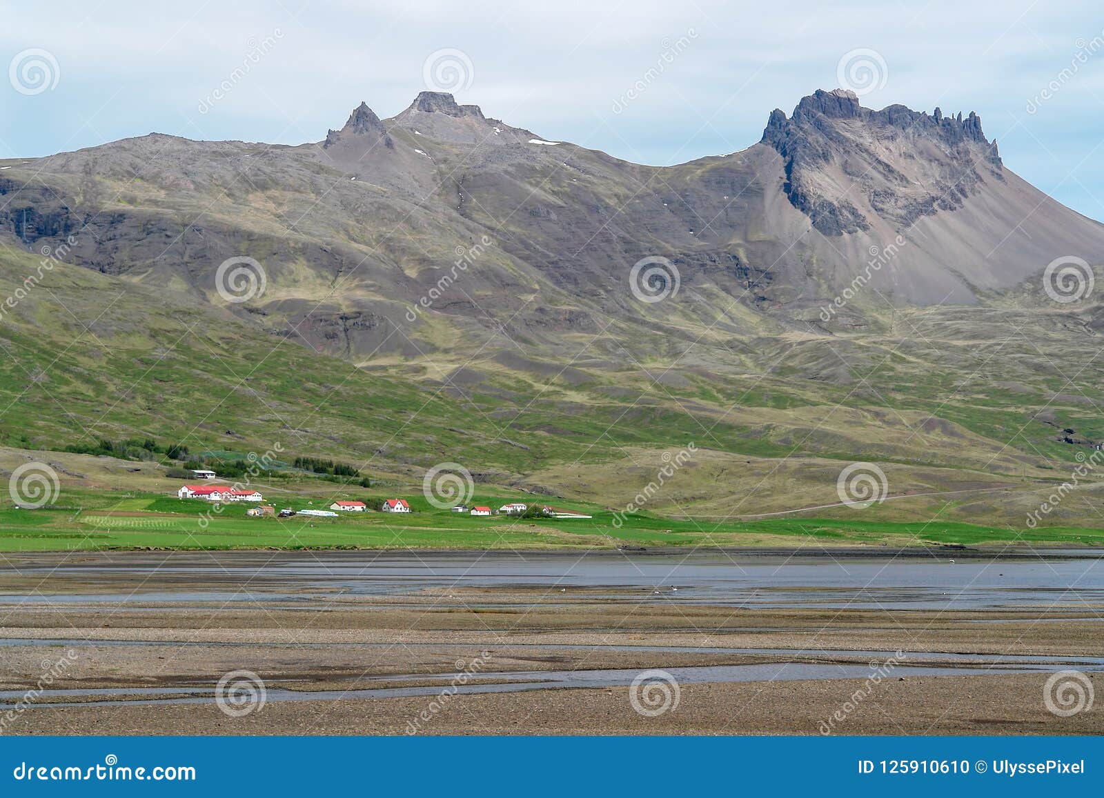 Typical Iceland Landscape with Farms Stock Photo - Image of atlantic ...