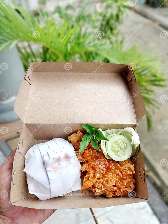 Typical Indonesian Fried Rice and Chicken Package Stock Image - Image ...
