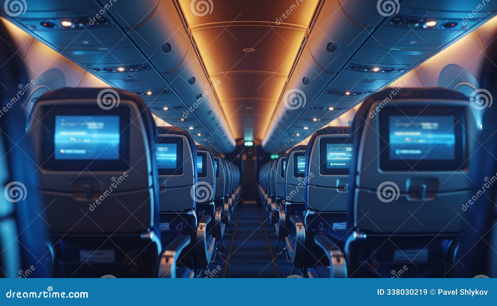 Typical Interior of Commercial Passenger Airplane Stock Image - Image ...