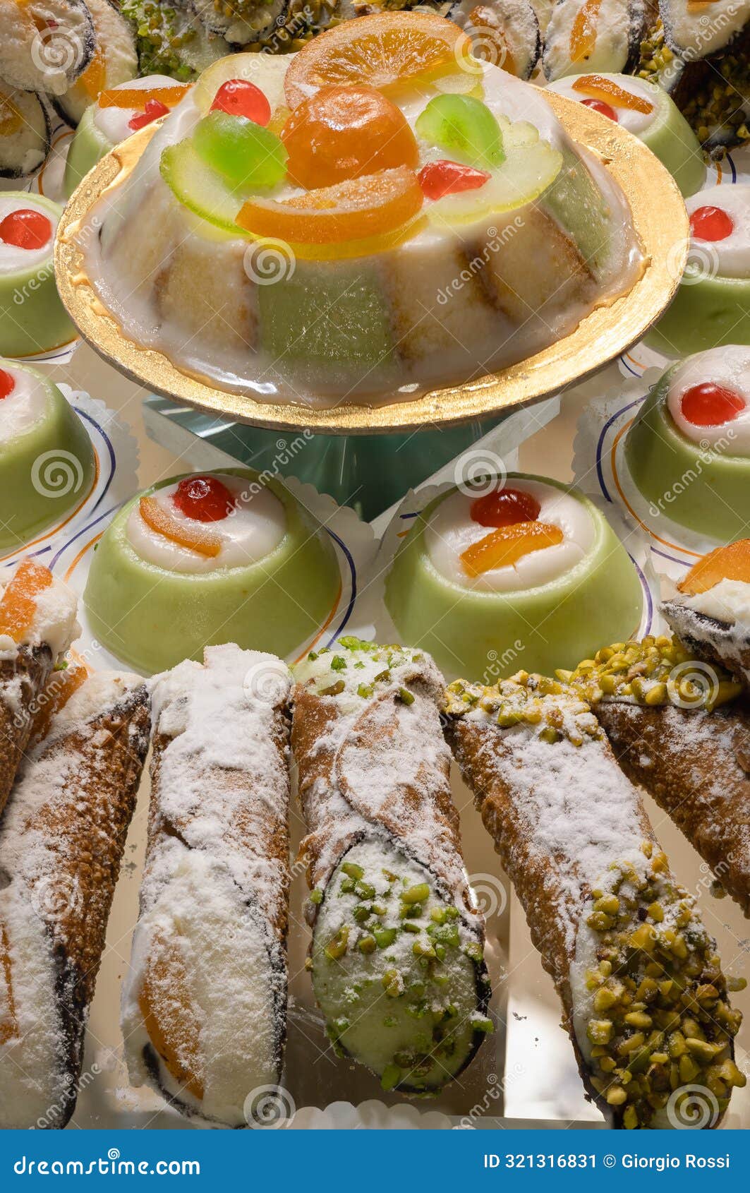 Typical Italian Sicilian Sweets, Cannoli and Glazed Sweets with Fruit ...