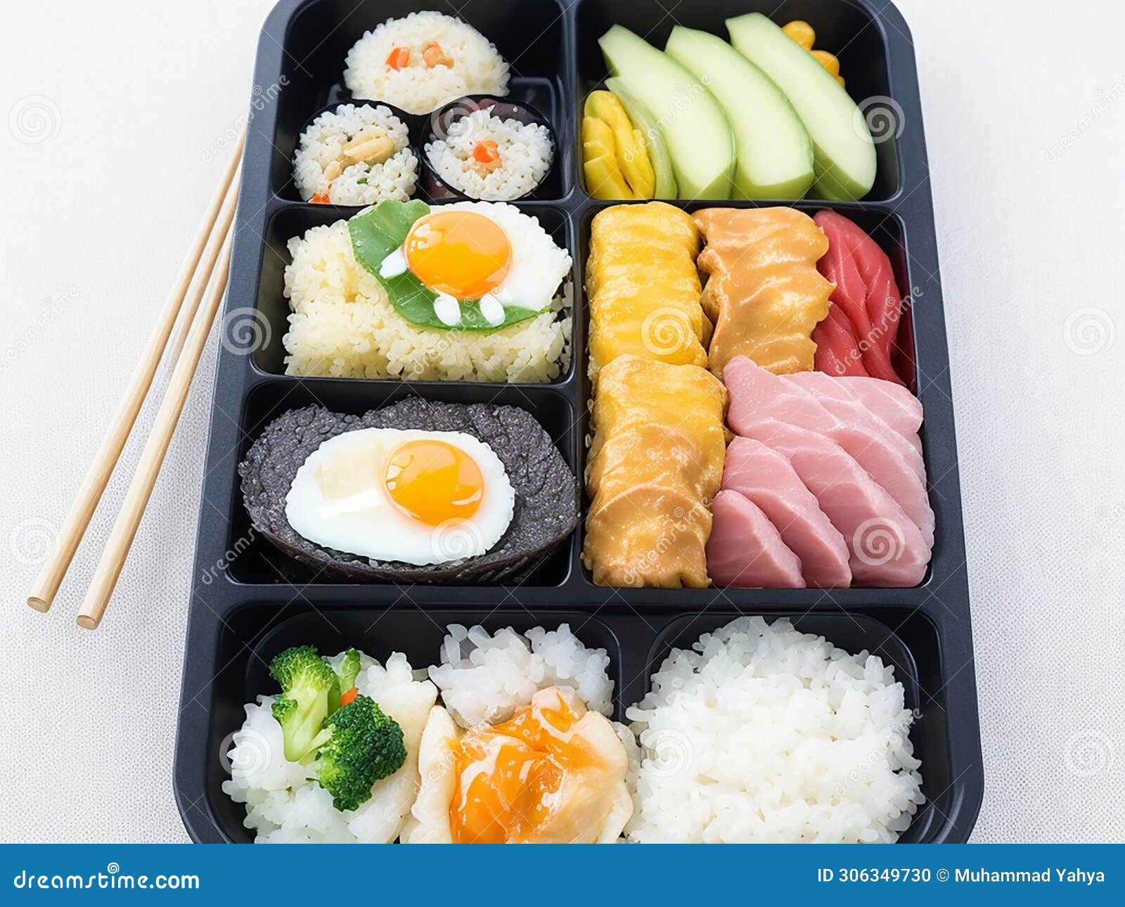 Japanese Bento Box As Take-out Meal With Rice Vector Illustration ...