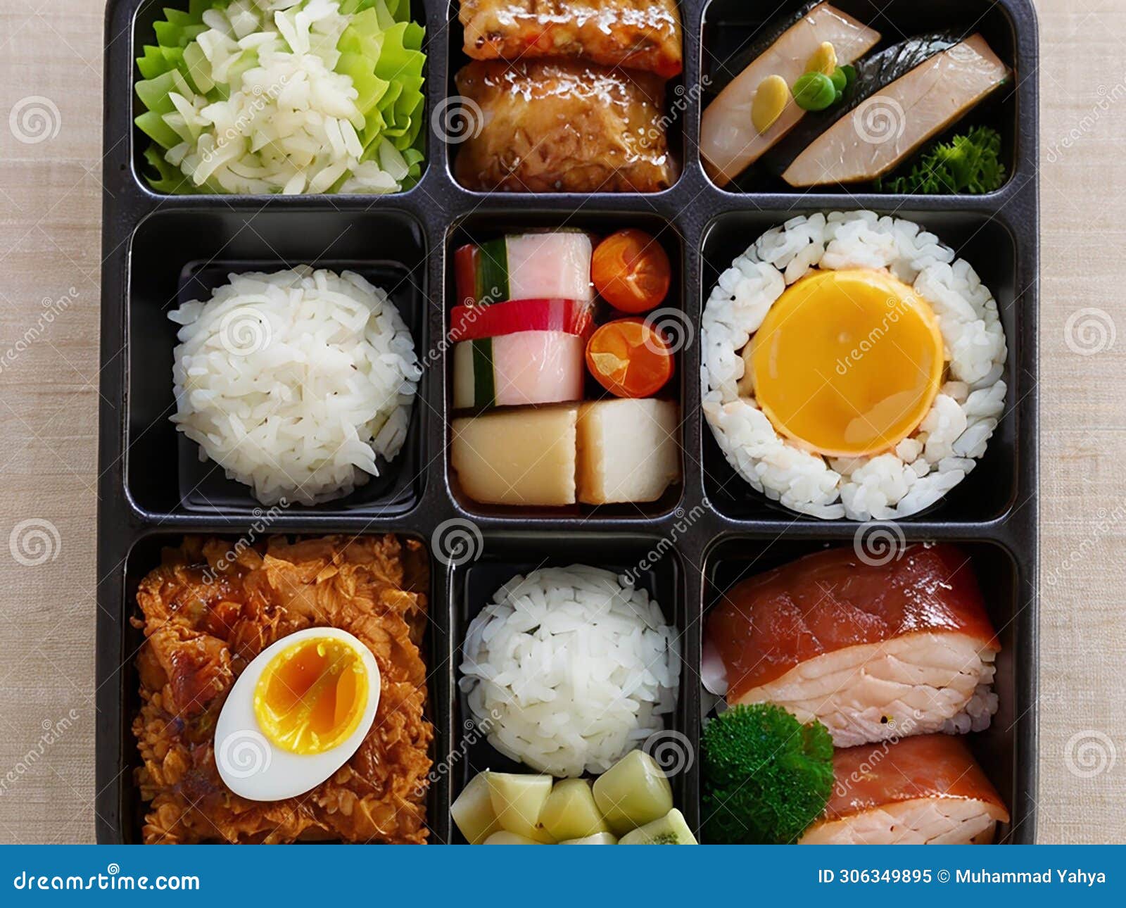 Japanese Bento Box As Take-out Meal With Rice Vector Illustration ...