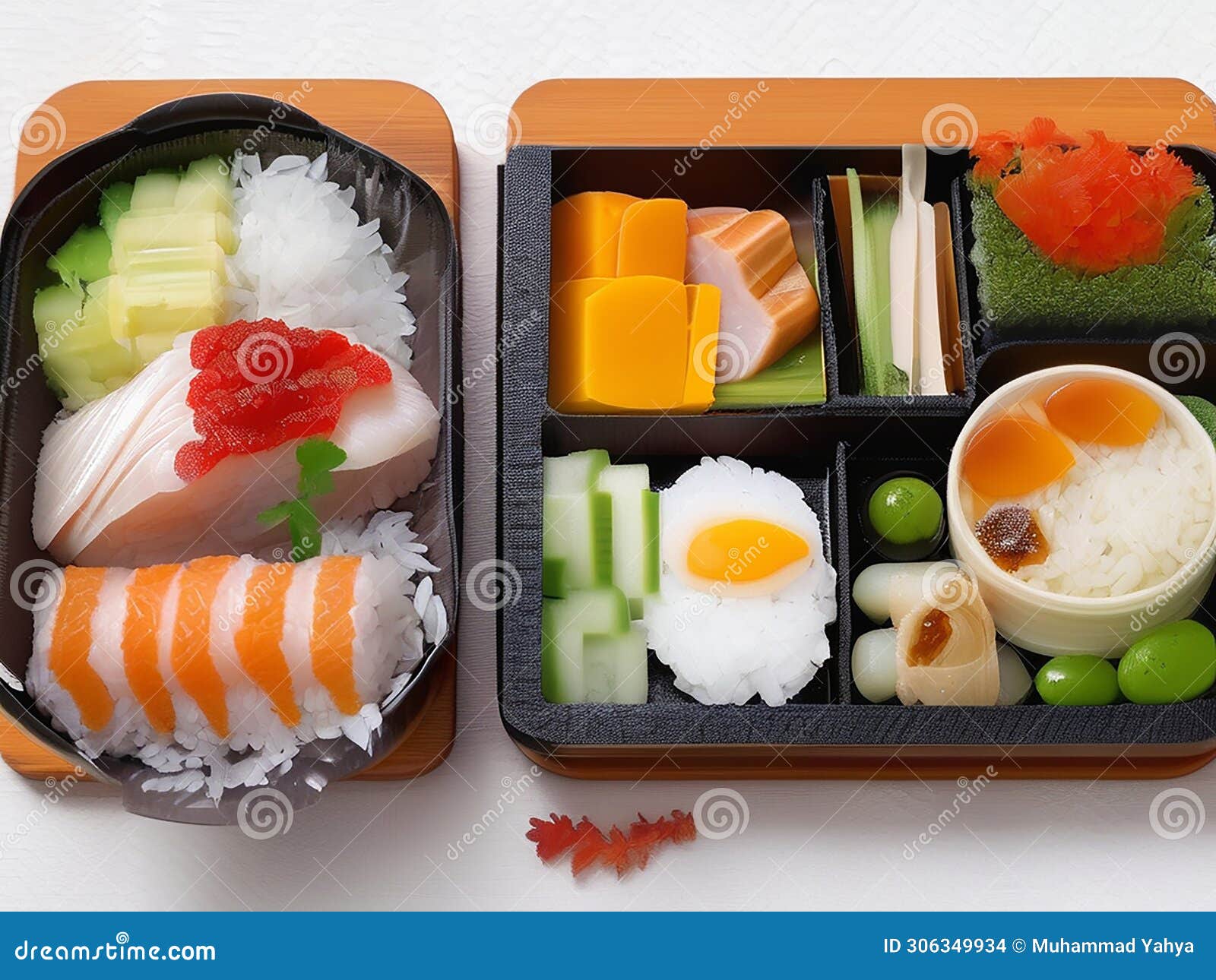 Japanese Bento Box As Take-out Meal With Rice Vector Illustration ...