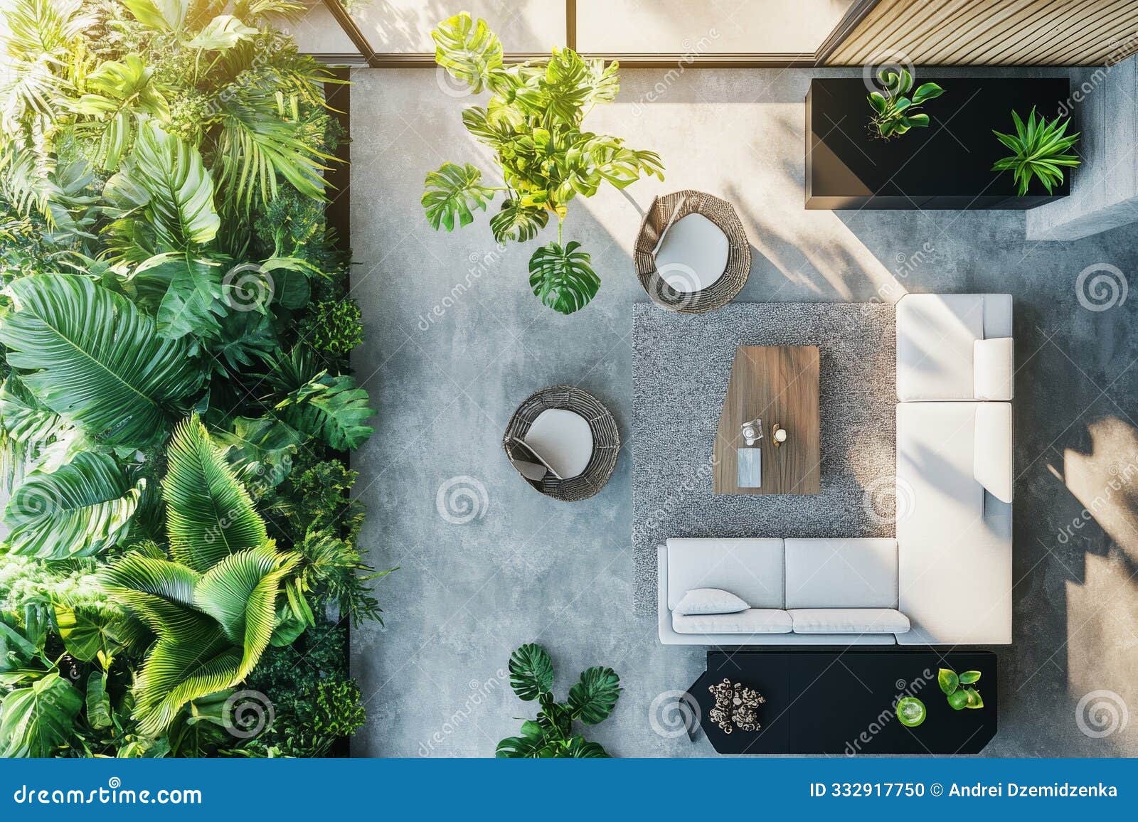 Typical Living Room Interior with Couch and Armchairs, Panoramic Window ...