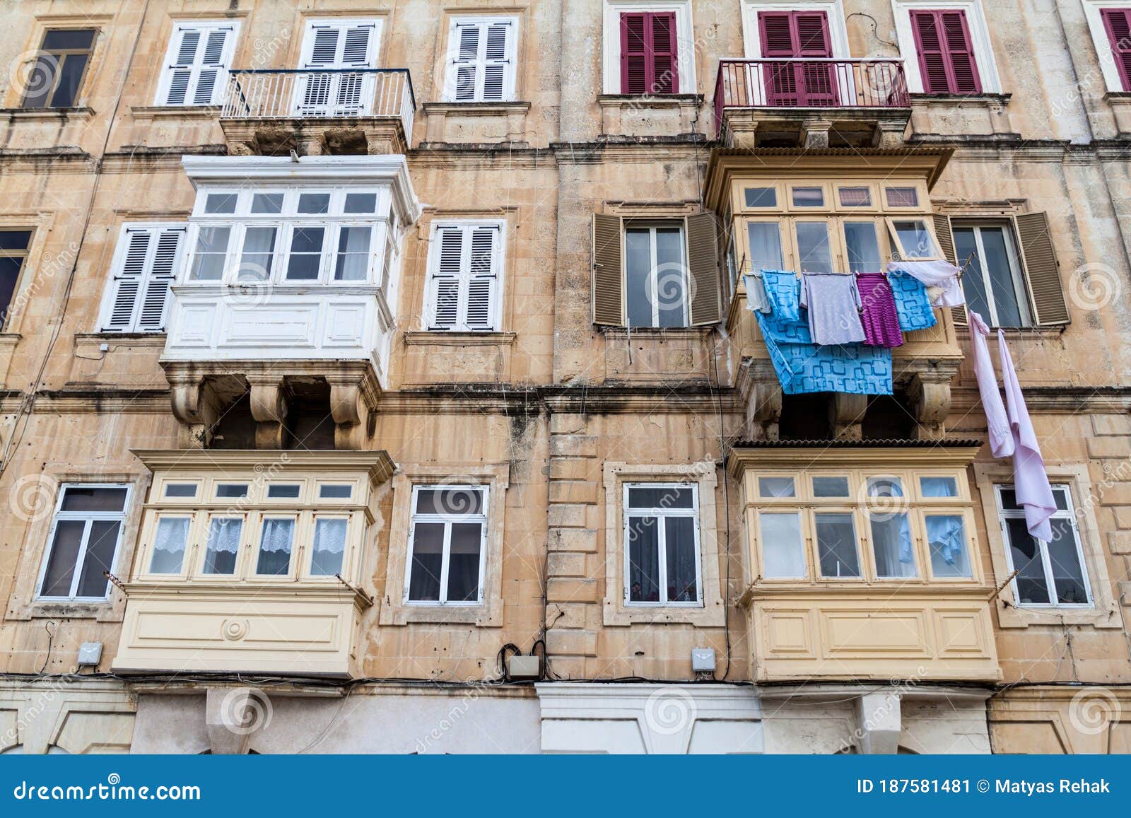 Typical Maltese Balconies (gallarija) in Valletta, Mal Stock Image ...