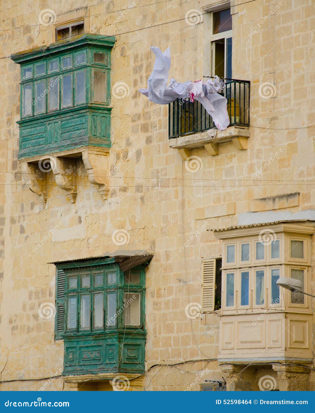 Typical Maltese Covered Balconies in Valletta Stock Photo - Image of ...