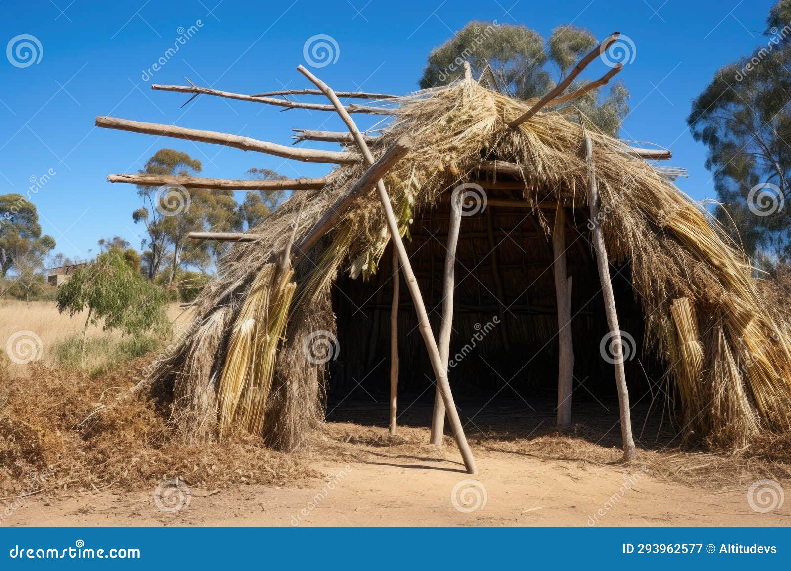 Typical Native Hut Made of Straw and Branches Stock Image - Image of ...