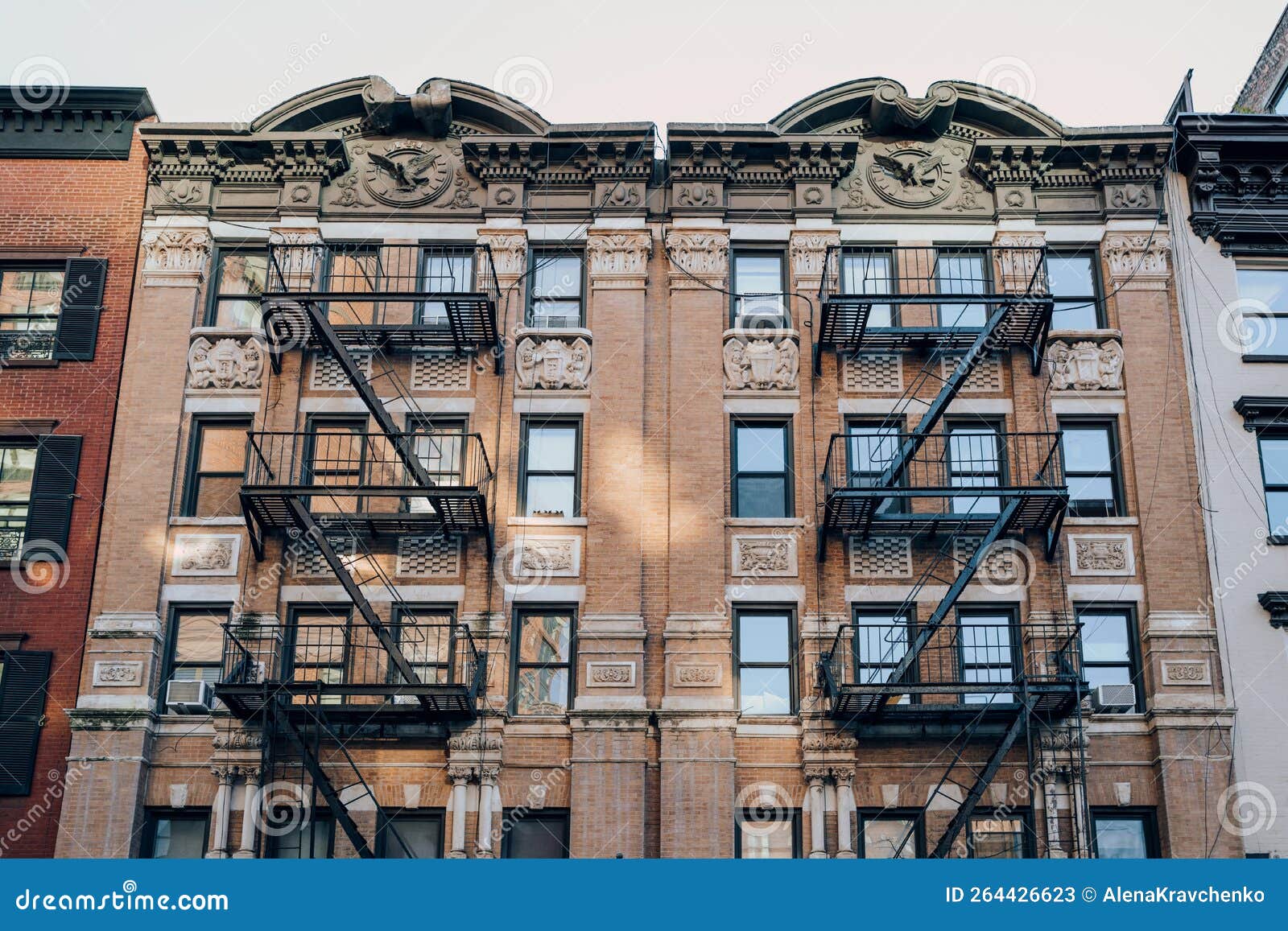 Typical New York Apartment Blocks with Fire Escape at the Front Stock ...