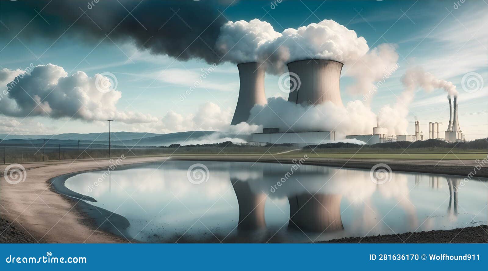 Typical Nuclear Reactor In The Distance Generative Ai Stock Illustration Illustration Of