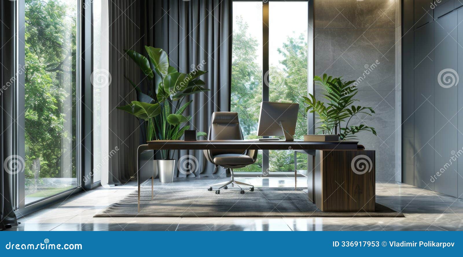 A Typical Office Setup with a Desk, Chair, and Computer Stock Image ...