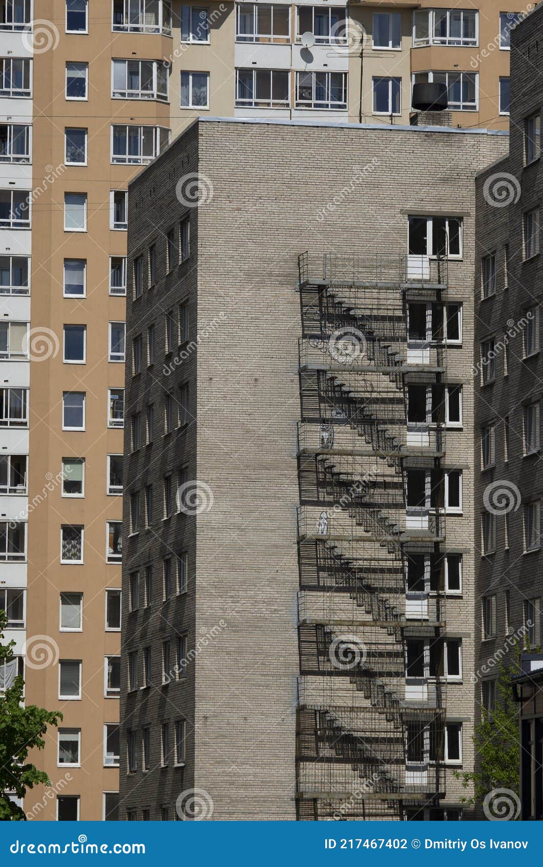 Typical Old Dormitory with Balconies on the Background with Modern ...