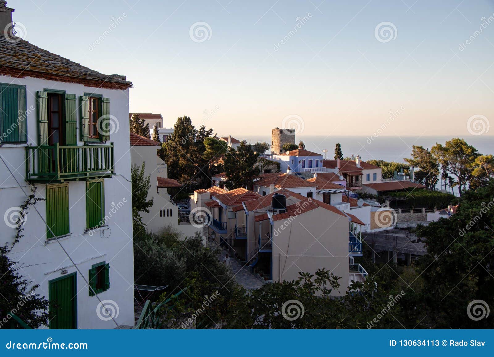 Typical Old Greek Houses and a View of a Small Greek Town of Chora in ...