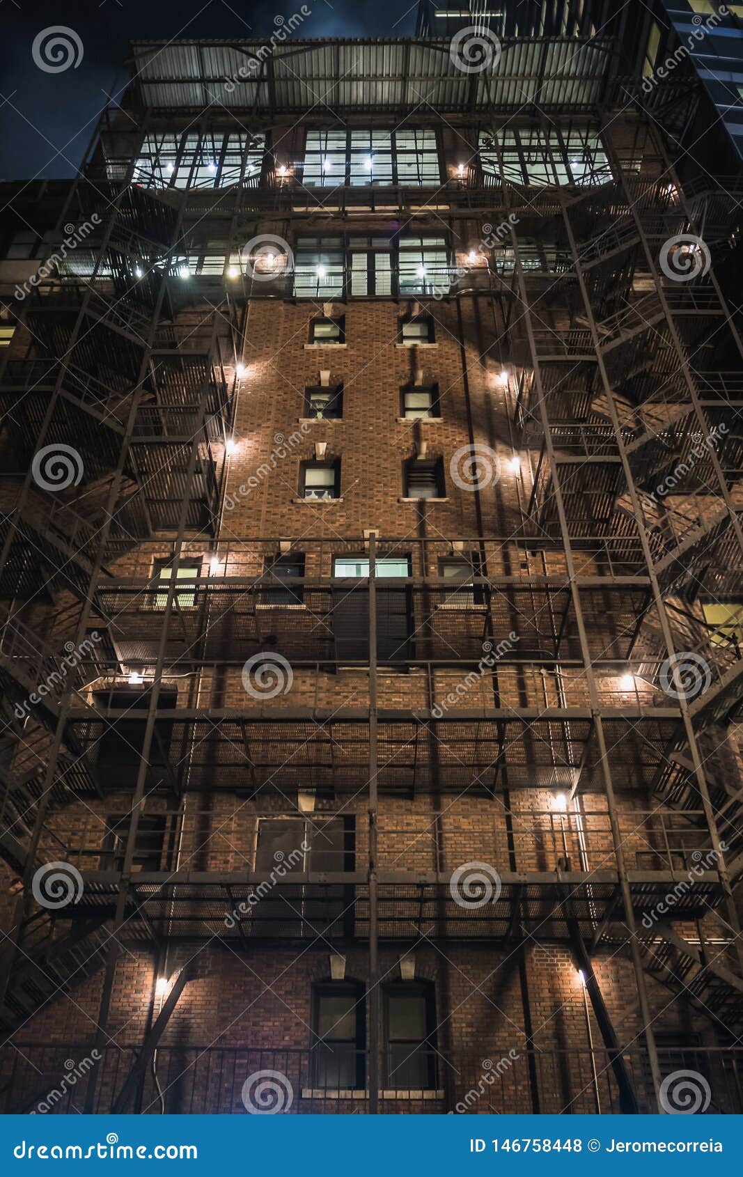 Typical Old New York Building at Night Stock Photo - Image of brick ...