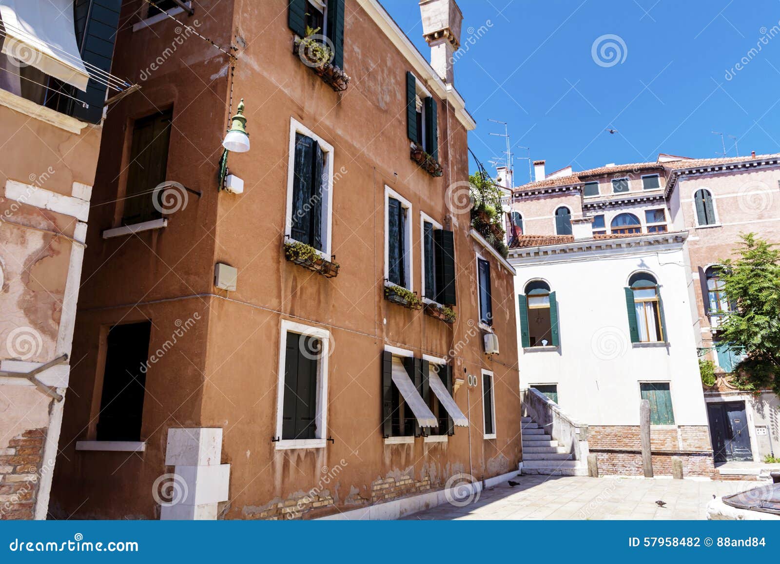 Typical Orange Building with Antique Windows in Venezia Stock Photo ...