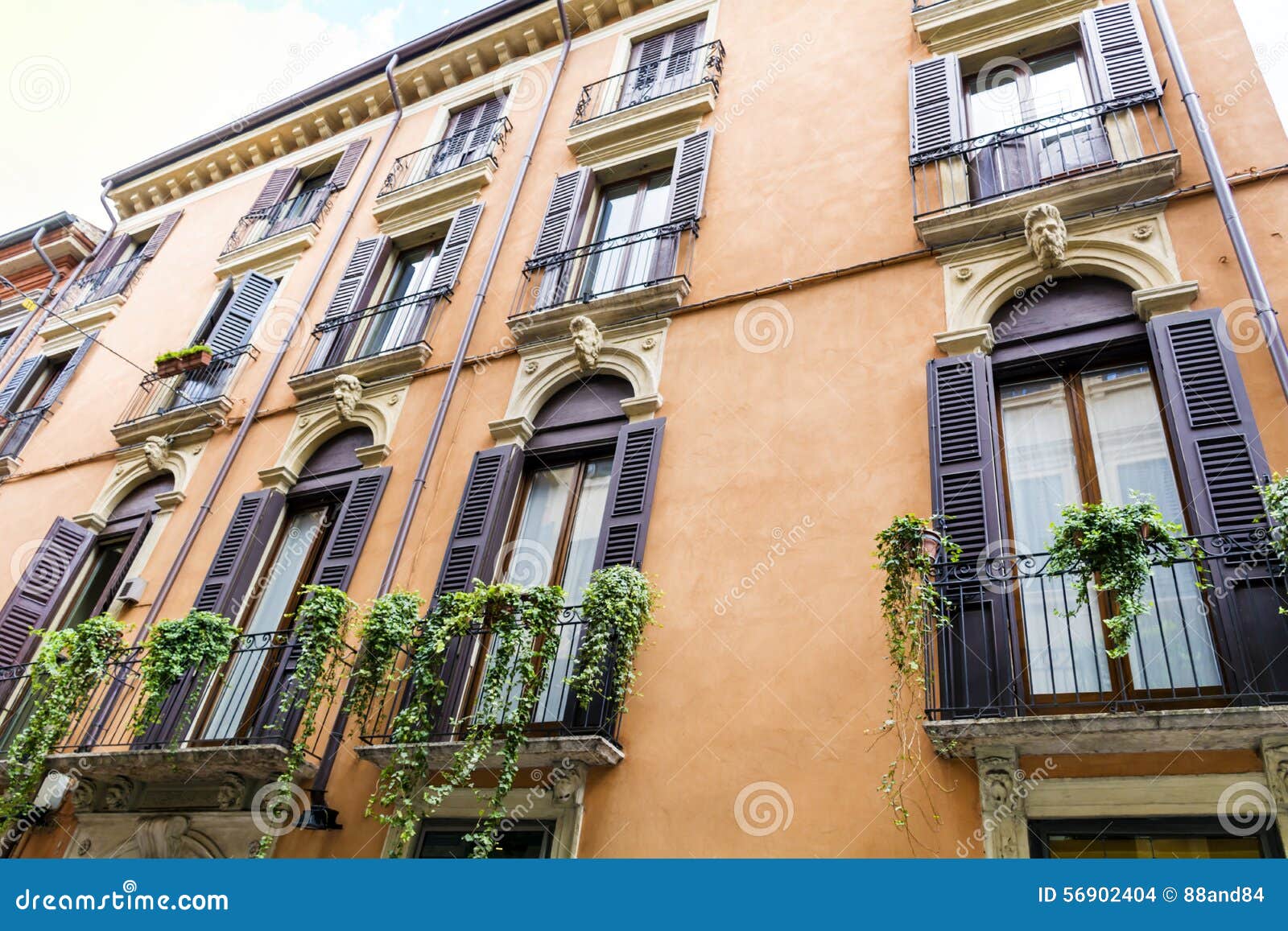 Typical Orange Building with Antique Windows in Verona Stock Photo ...