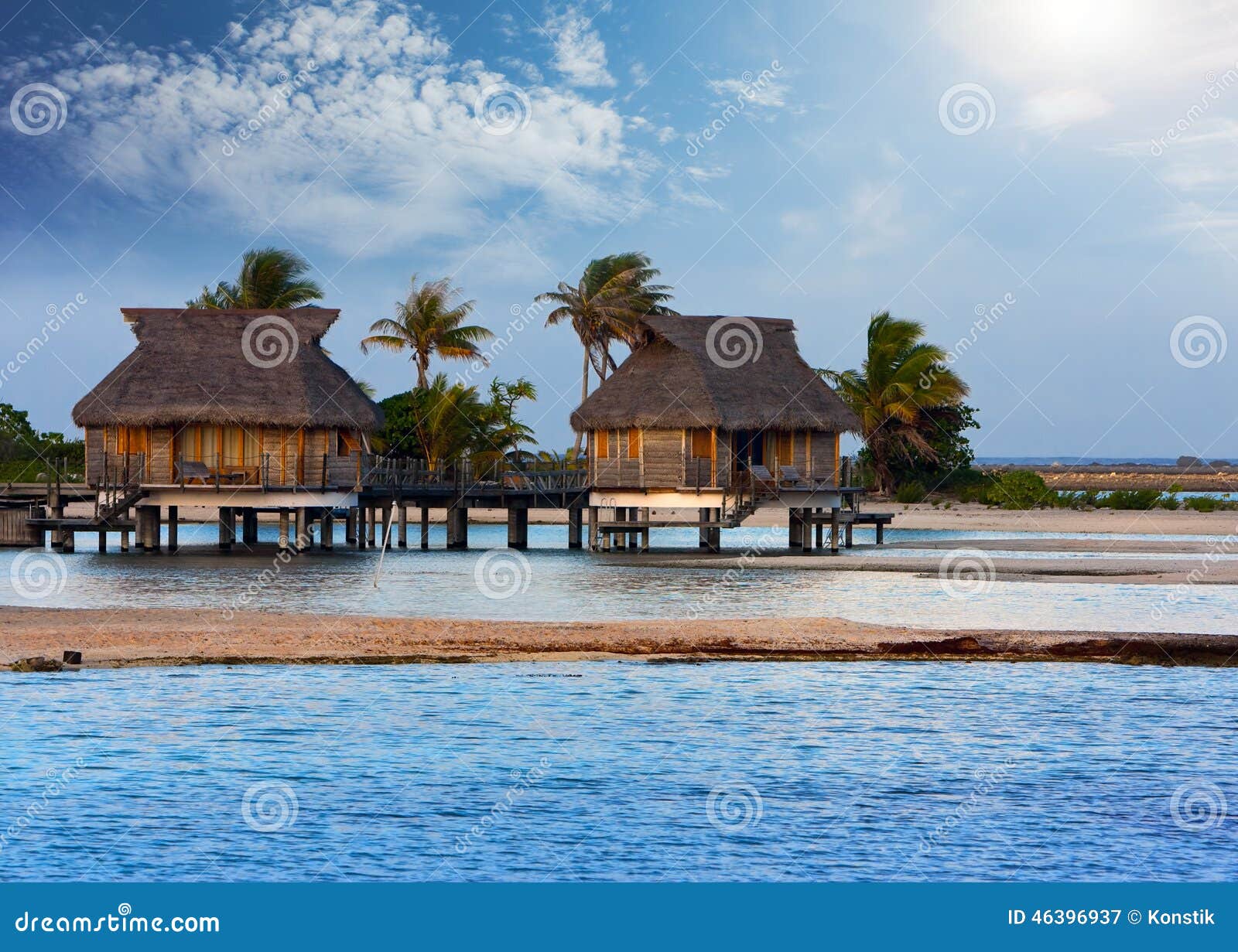 Typical Polynesian Landscape -small Houses on Water Stock Image - Image ...