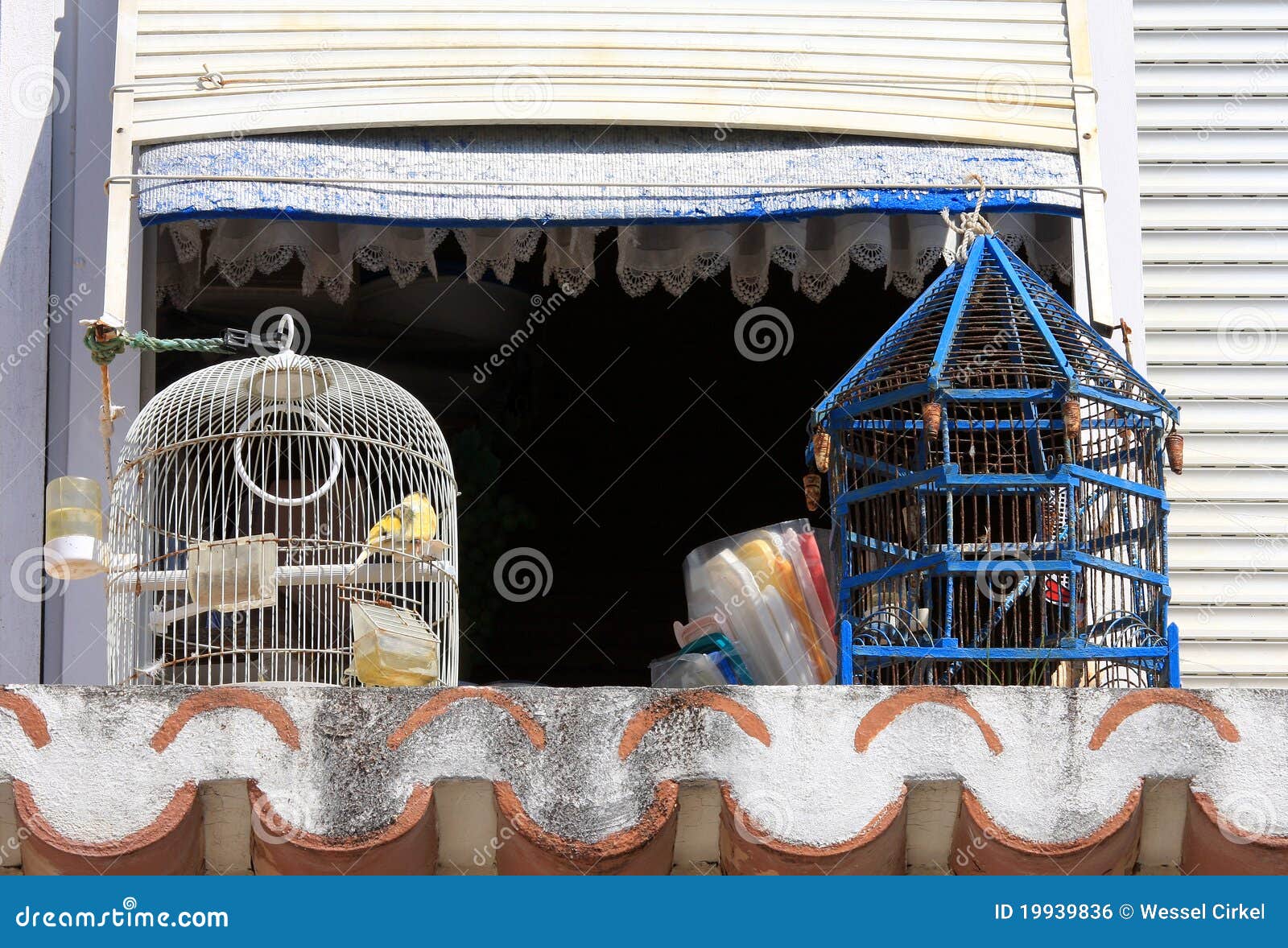 Typical Portuguese Balcony and Bird Cages Stock Photo - Image of ...