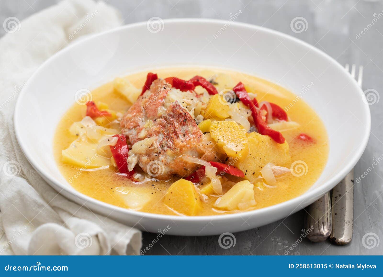 Typical Portuguese Fish Stew on White Plate on Ceramic Stock Image ...