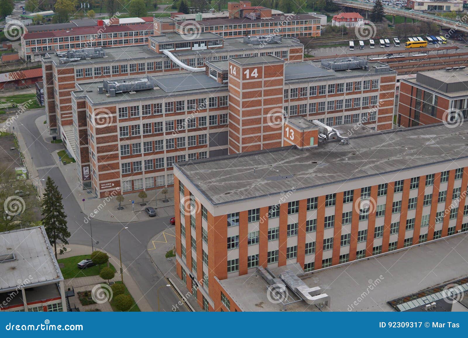 Typical Rectangular Industrial Buildings Made Of Red Bricks And ...
