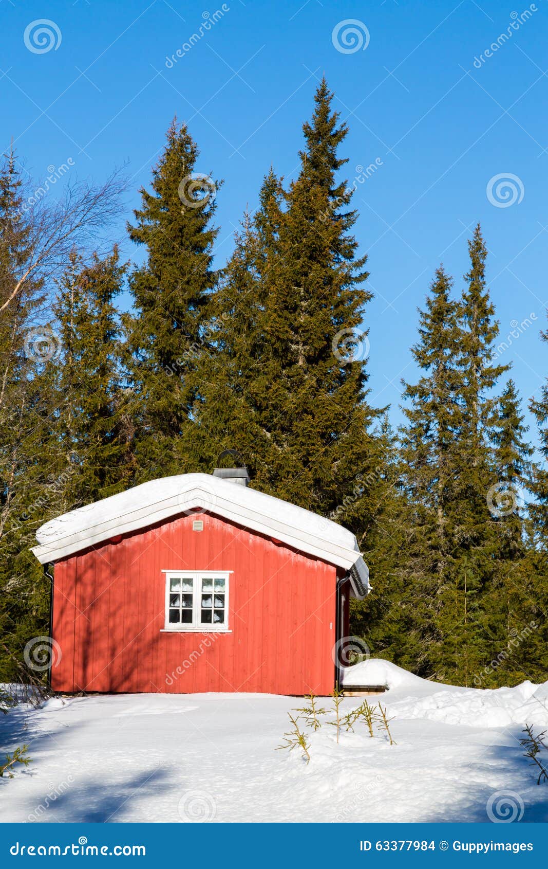 Typical Red Norwegian Cabin Stock Photo - Image of snowy, nature: 63377984
