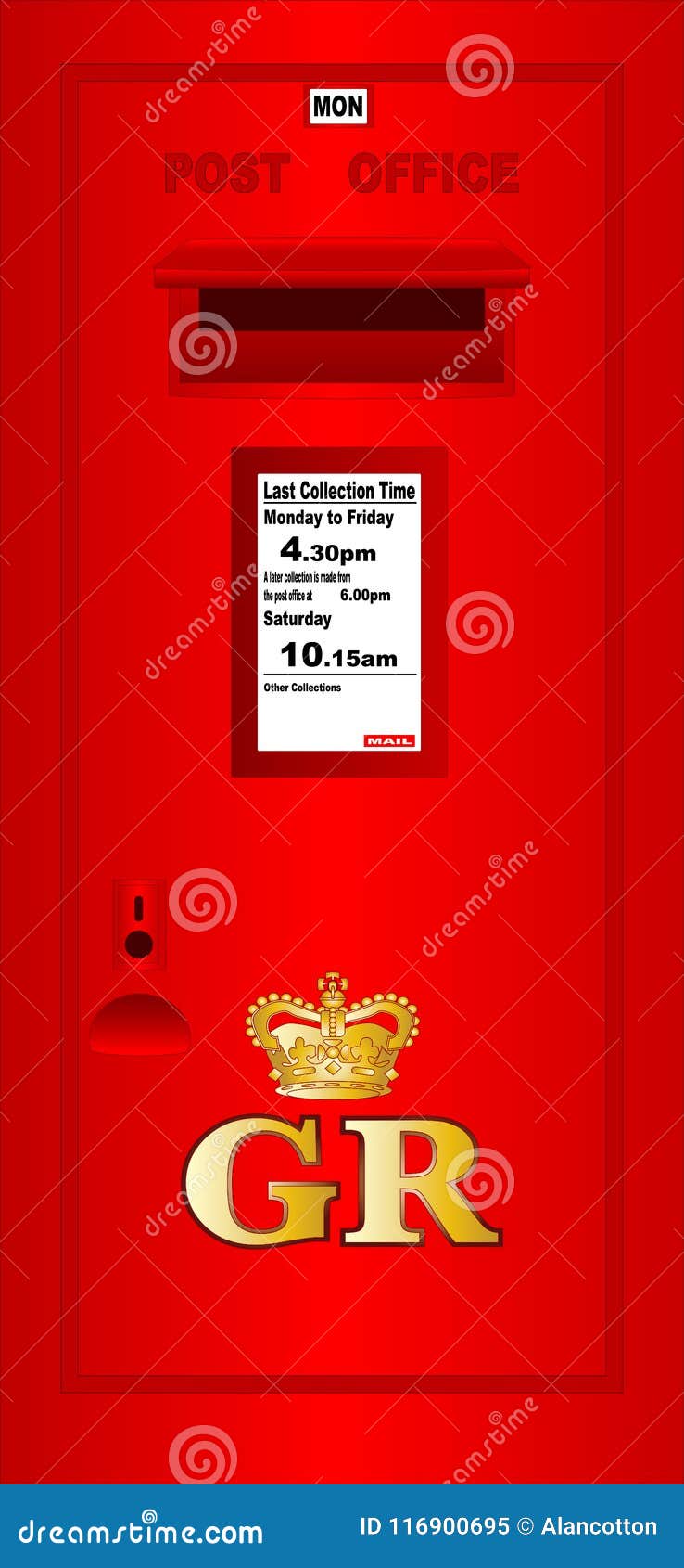 Typical UK Red Post Box Isolated on White Stock Vector - Illustration ...