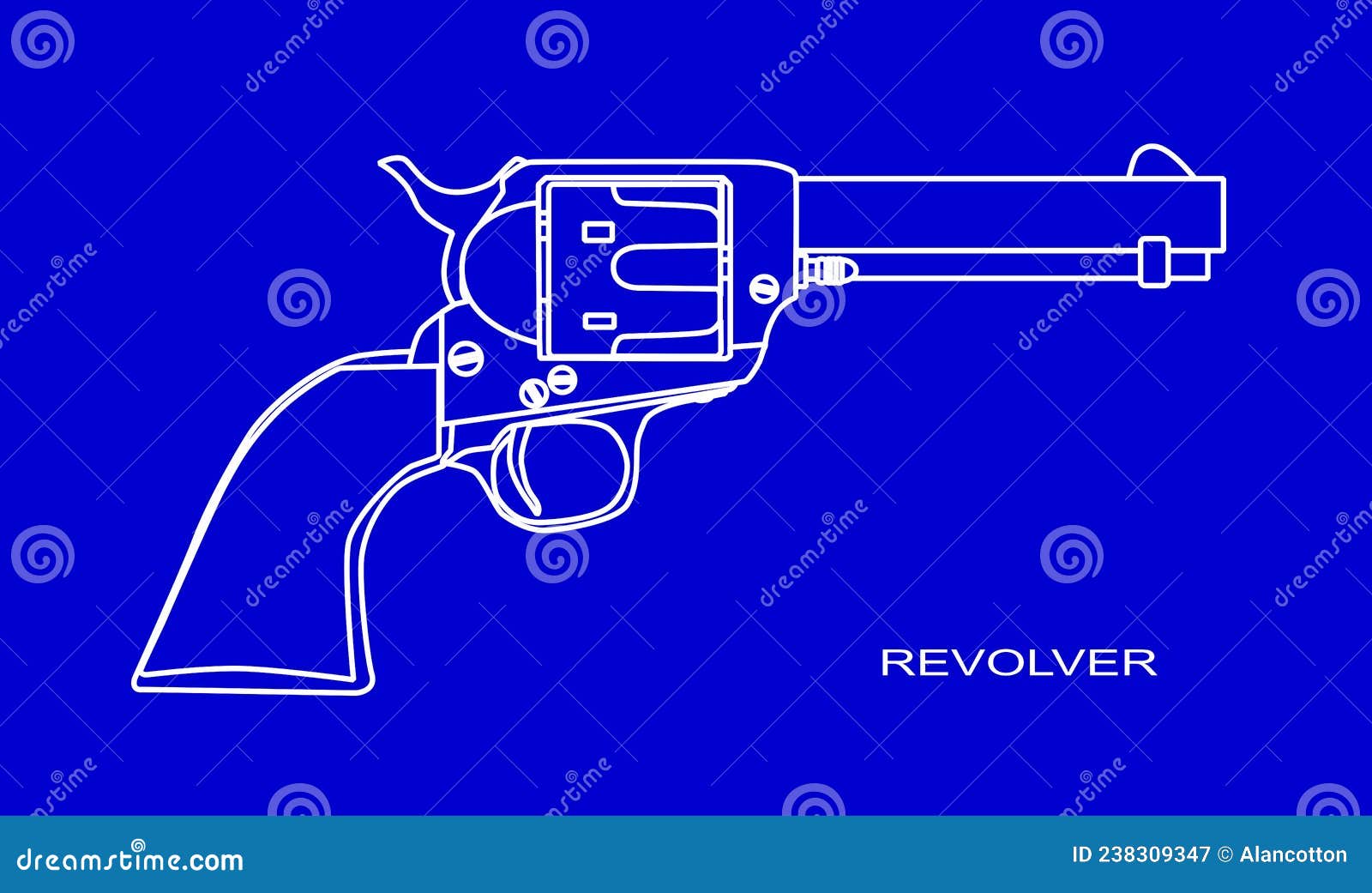 A Typical Revolver in Blueprint Style Stock Vector - Illustration of ...
