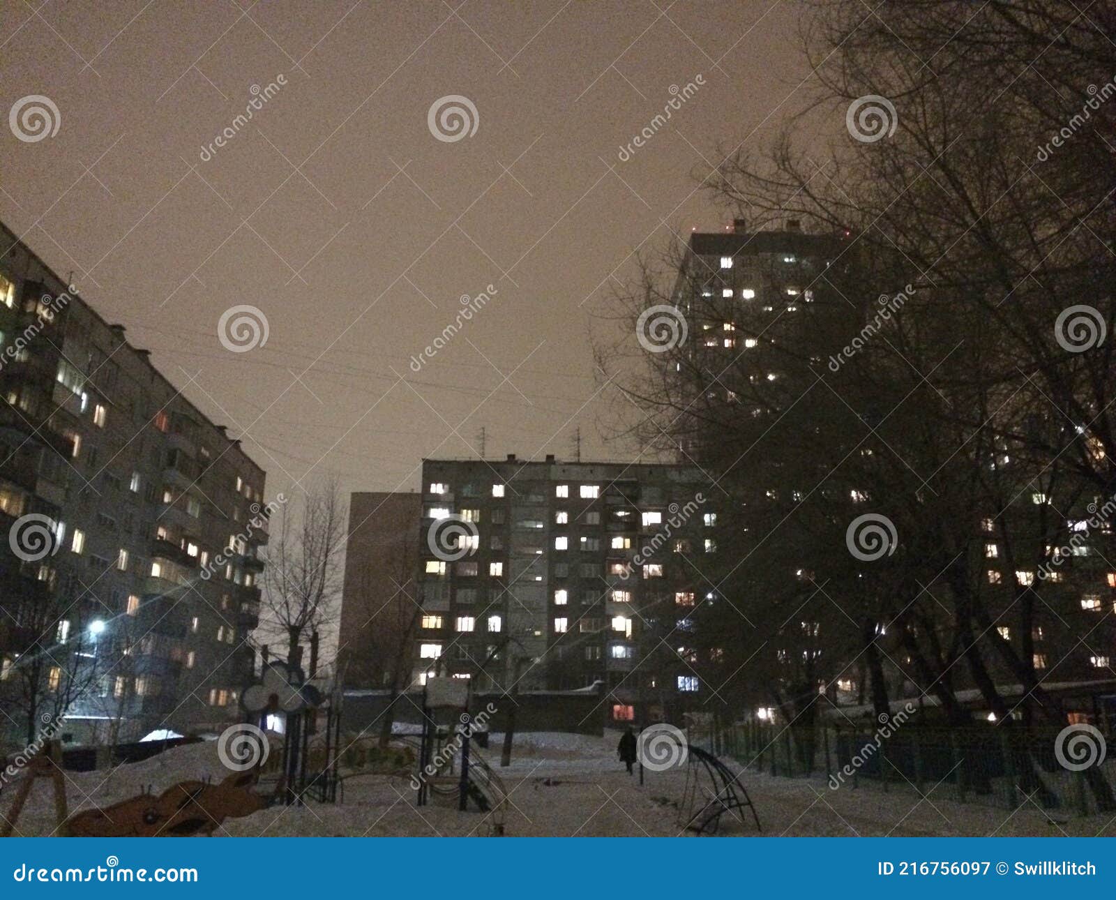 Typical Russian City and Buildings during Winter Time in the Night ...