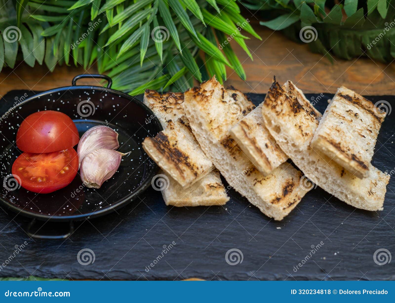 Typical Serving of Bread with Tomato and Garlic Mayonnaise Stock Photo ...