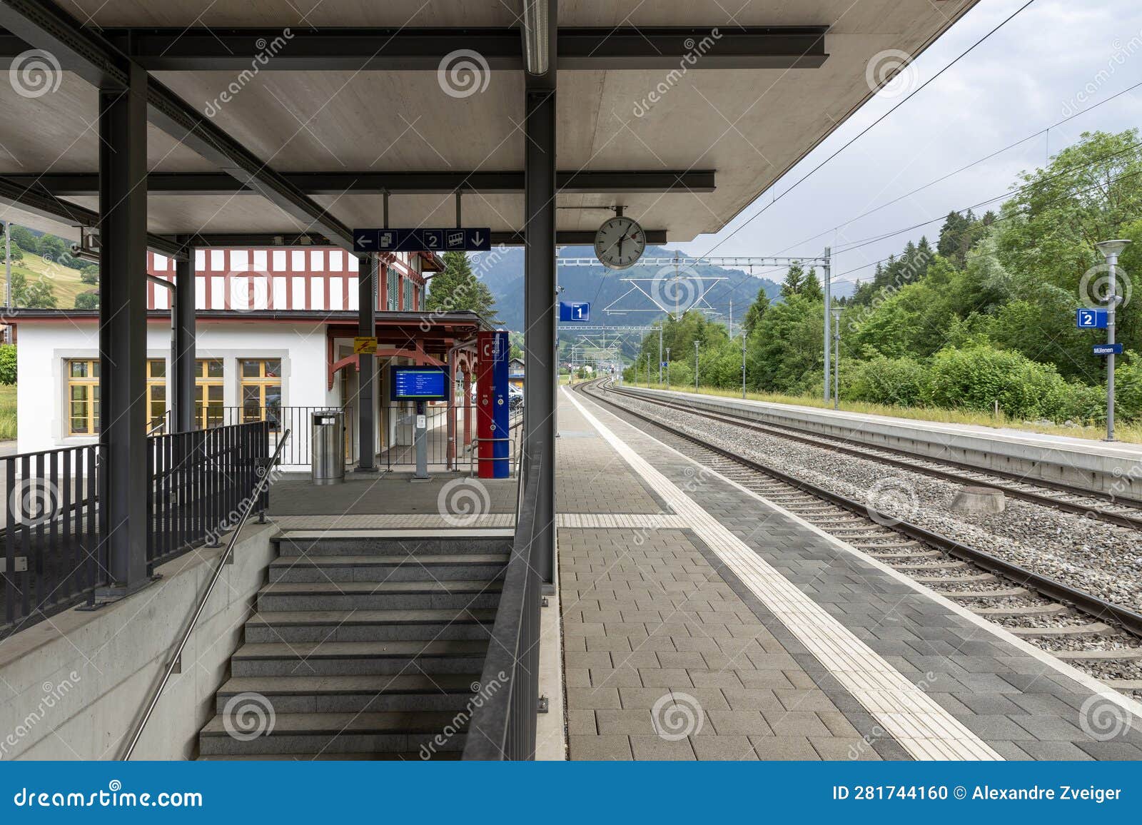 Typical Small Swiss Train Station Stock Photo - Image of lenen, railway ...