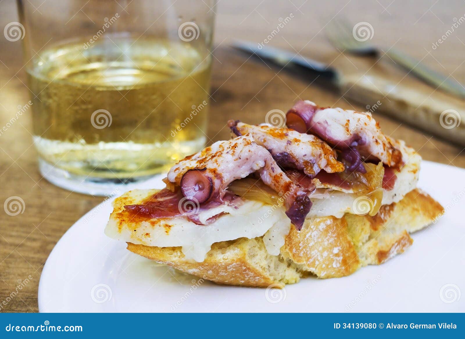 Typical Spanish Octopus Pincho (Galician Octopus Style) Stock Photo ...