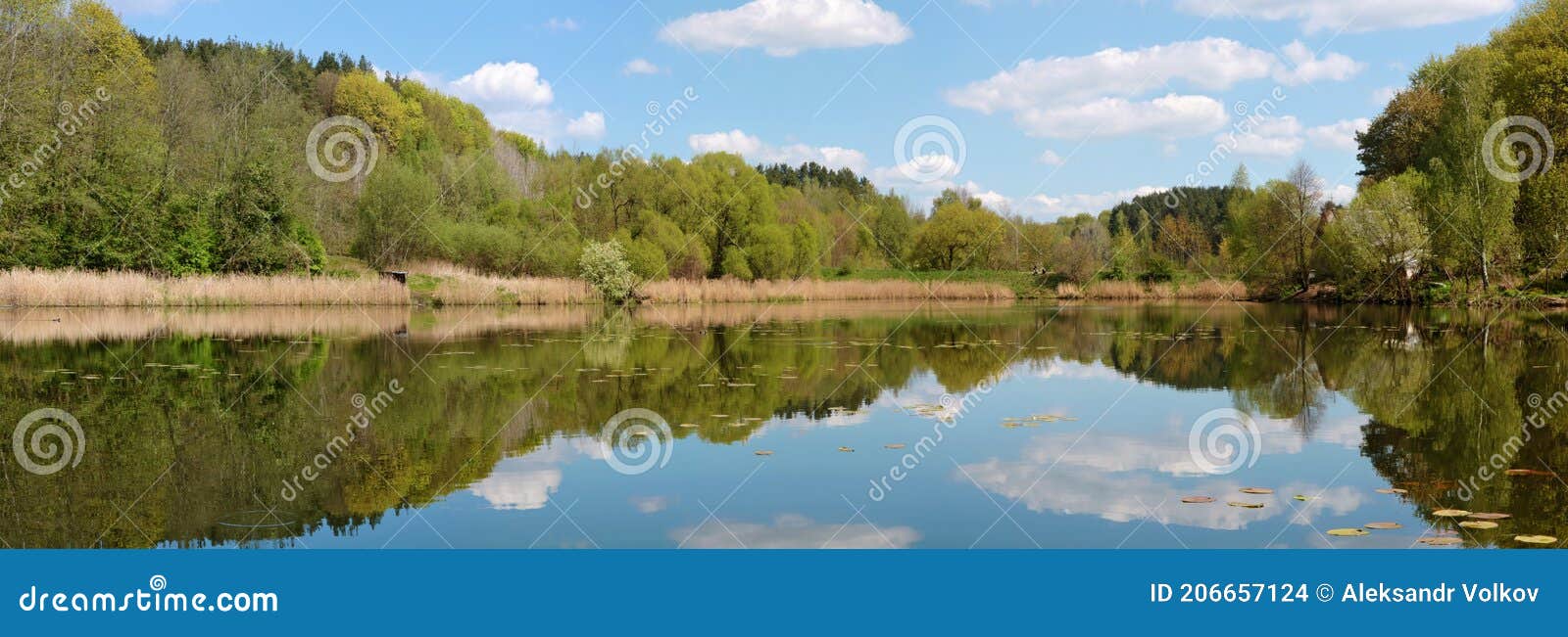 A Typical Spring Rural Lithuanian Panoramic Landscape Wuth a Lake and ...