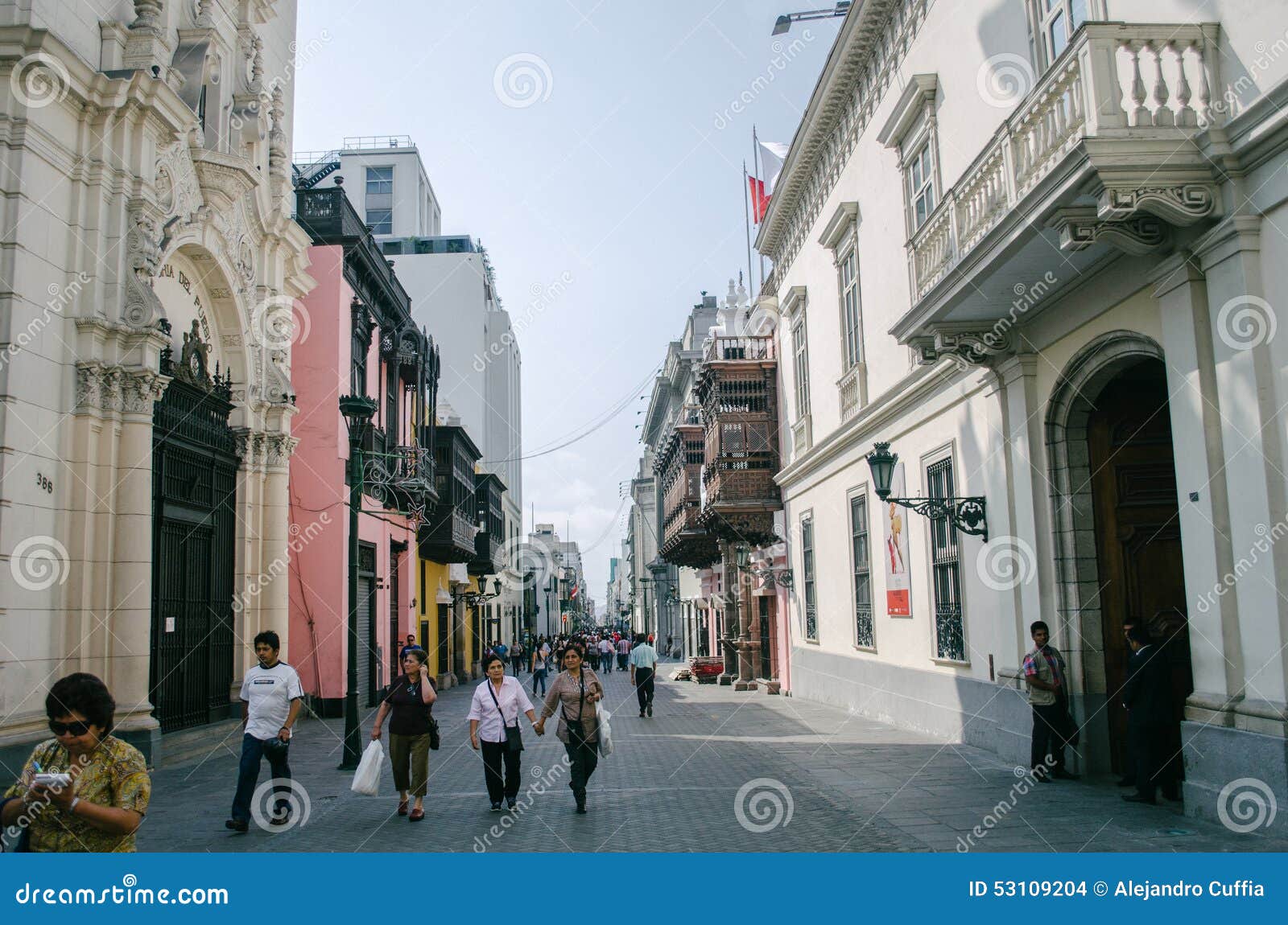 Typical street in Lima editorial stock image. Image of virgen - 53109204