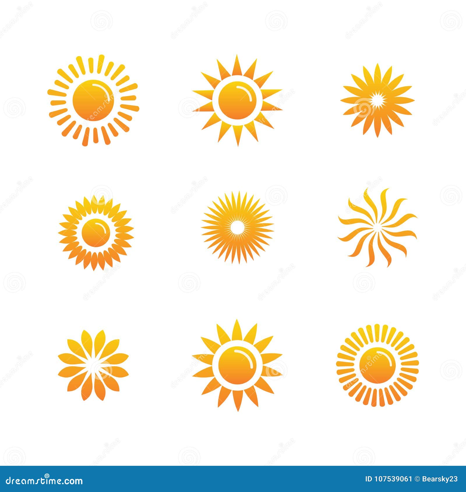 Basic or Normal Sun Icon Set W Shining Rays of Sun Stock Vector ...
