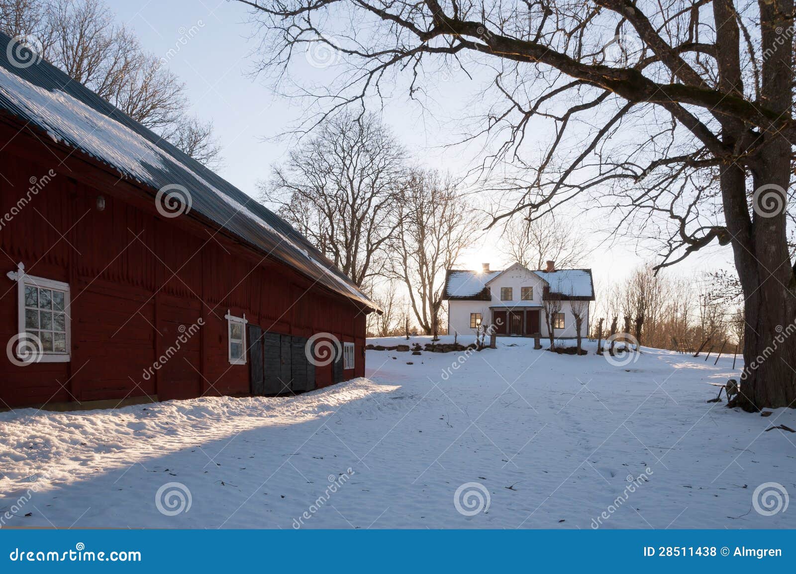Typical Swedish Farm House in a Wintry Landscape Stock Photo - Image of ...