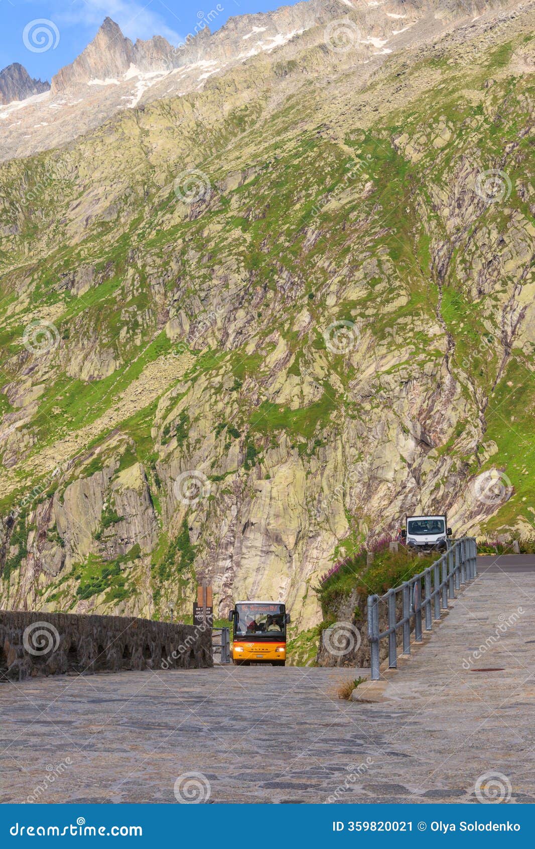 Typical Swiss Yellow Post Bus Postauto at Grimsel Pass, Switzerland ...