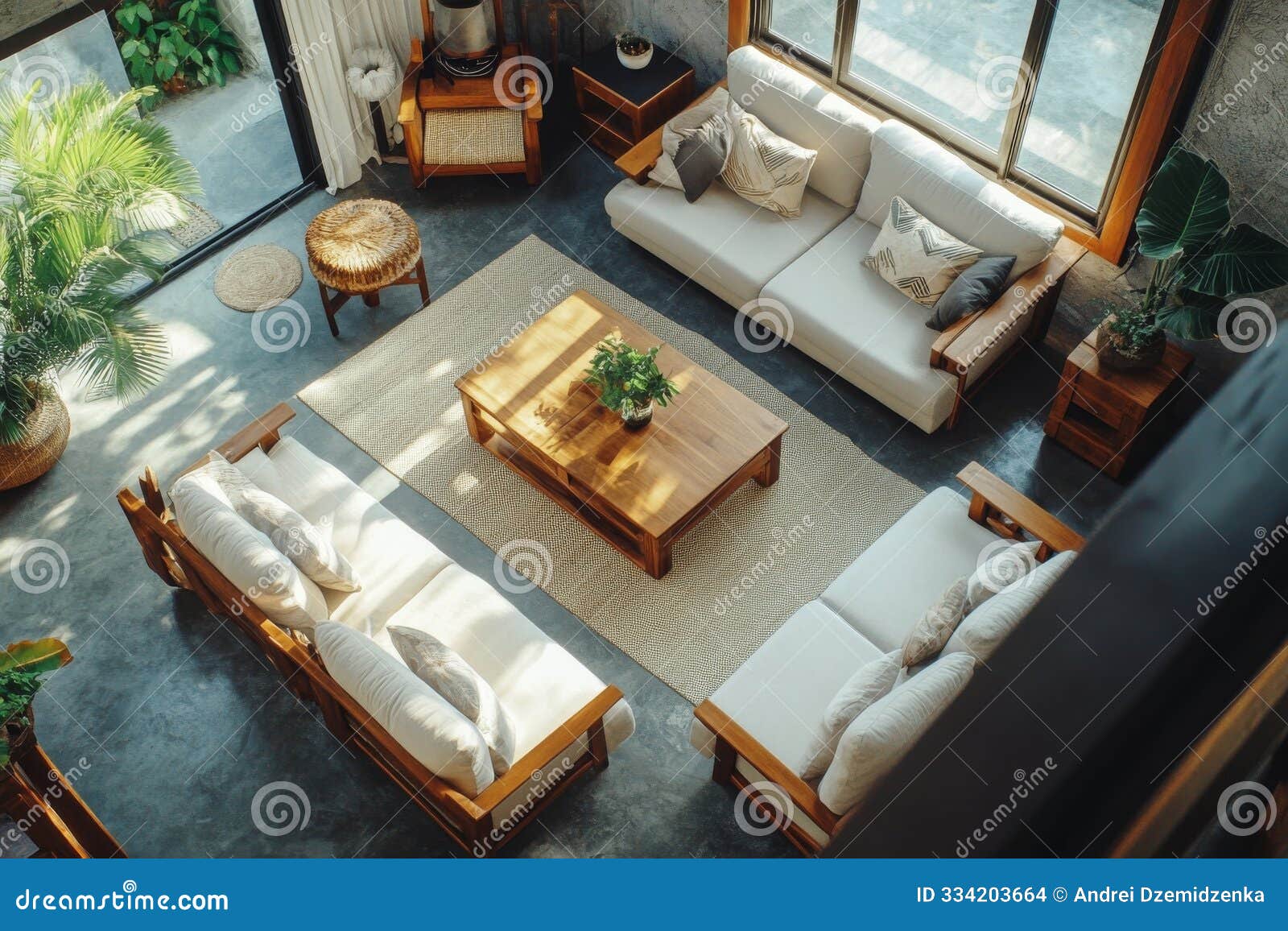 Typical Top View of a Living Room with Two Armchairs and a Couch in ...