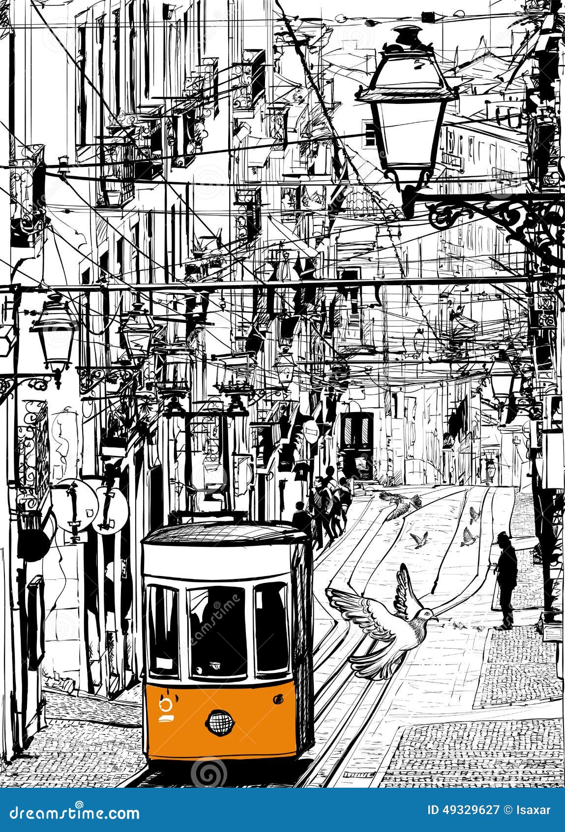 Typical Tramway in Lisbon Near Chiado Square Stock Vector ...