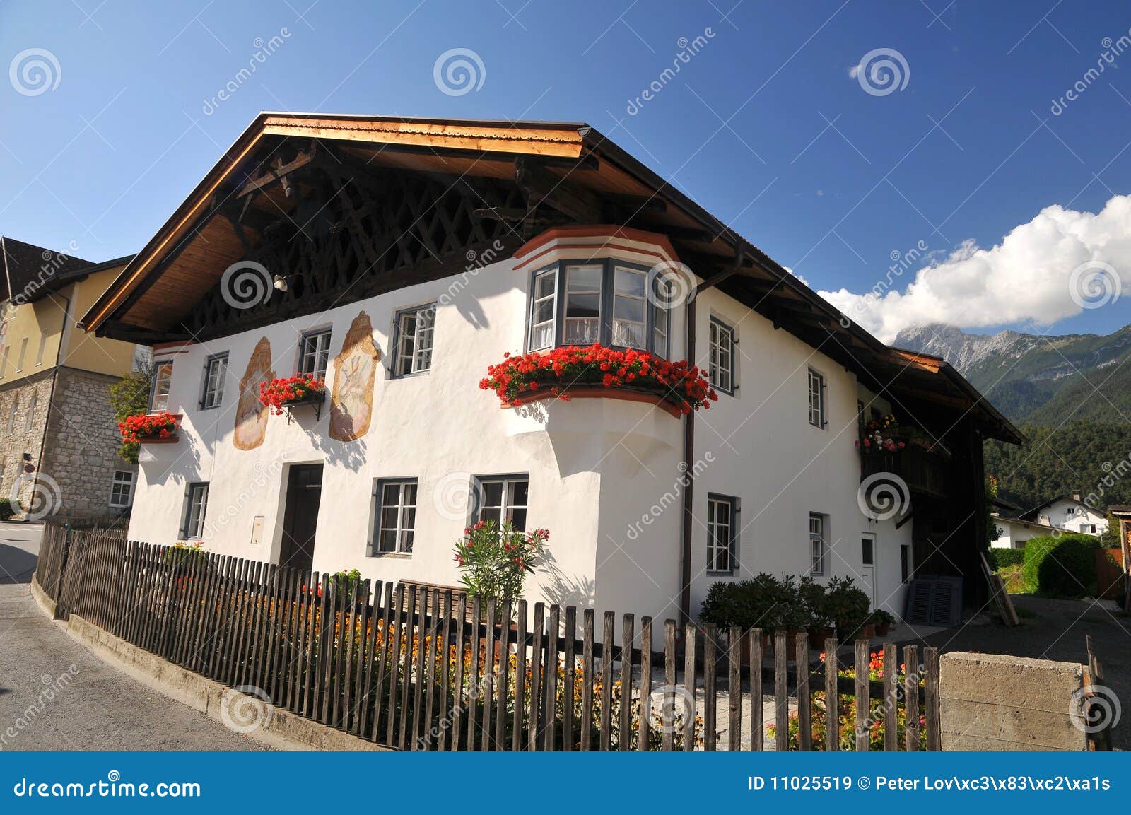 Typical tyrolean house stock image. Image of snow, clouds - 11025519