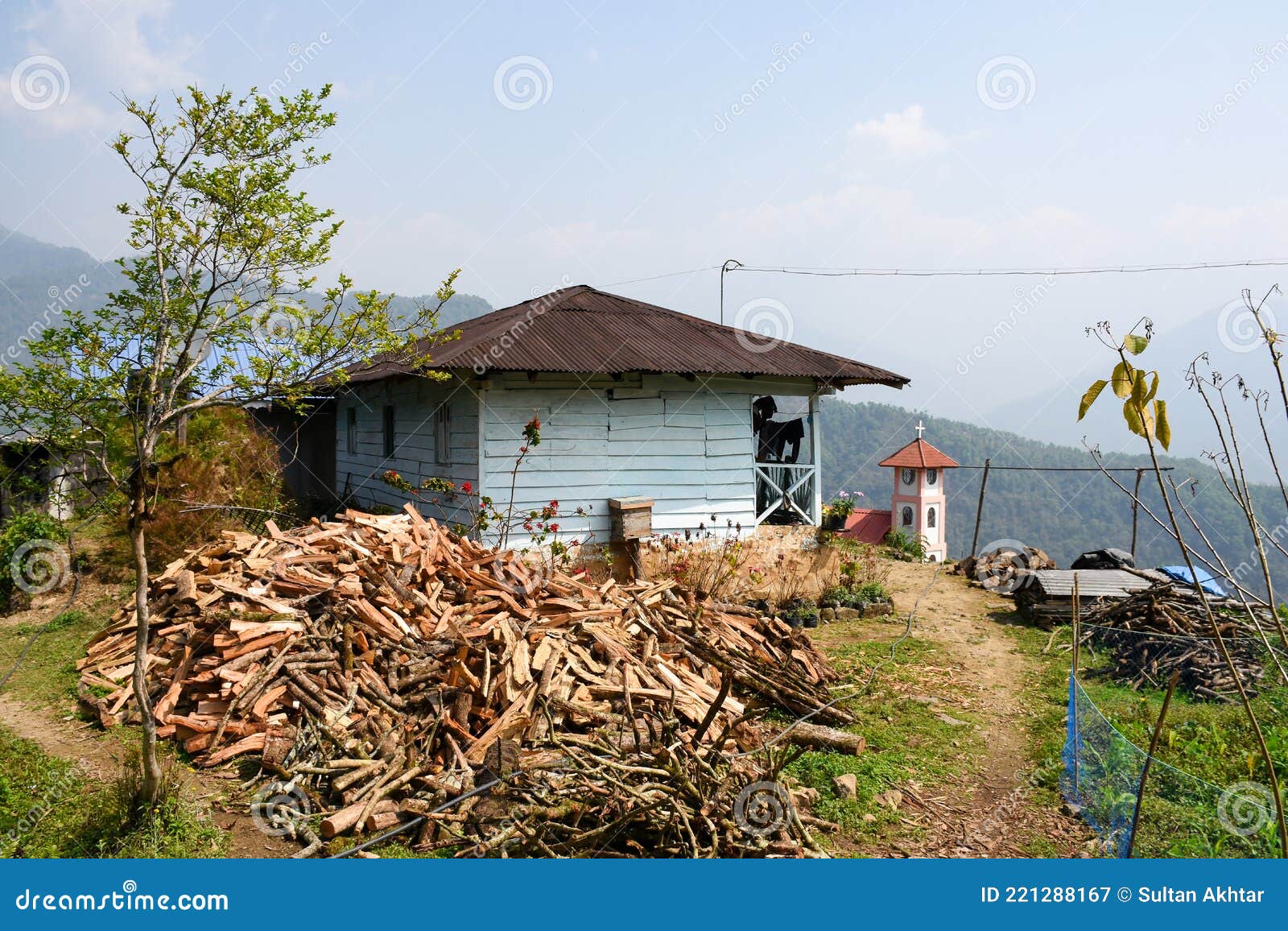 A Typical Village Home and Pathways and Fire Wood Stock Image - Image ...