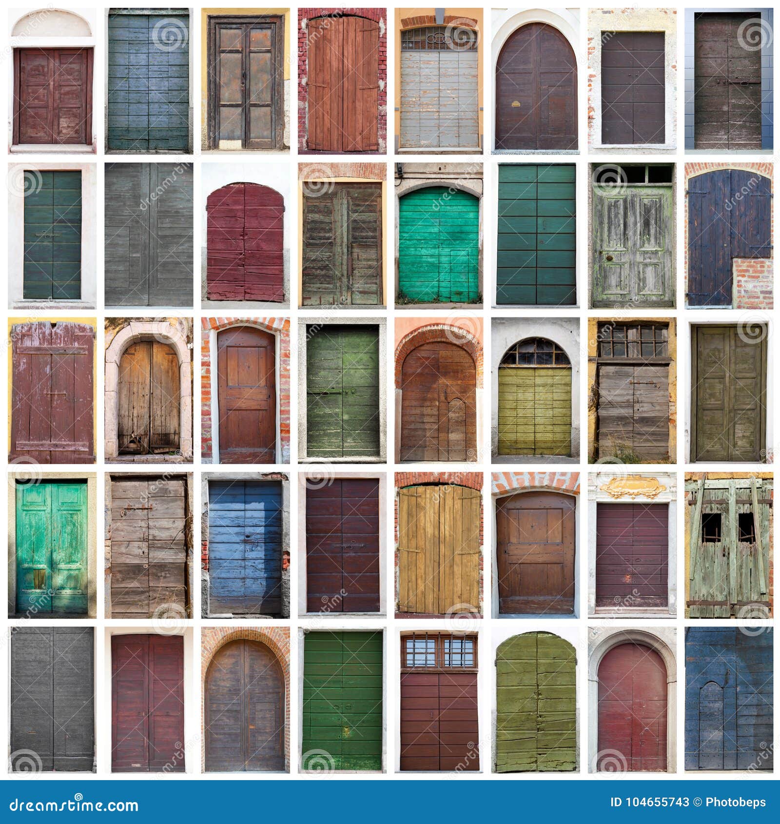 Typical Vintage Wooden Doors Collage Stock Image - Image of glass ...