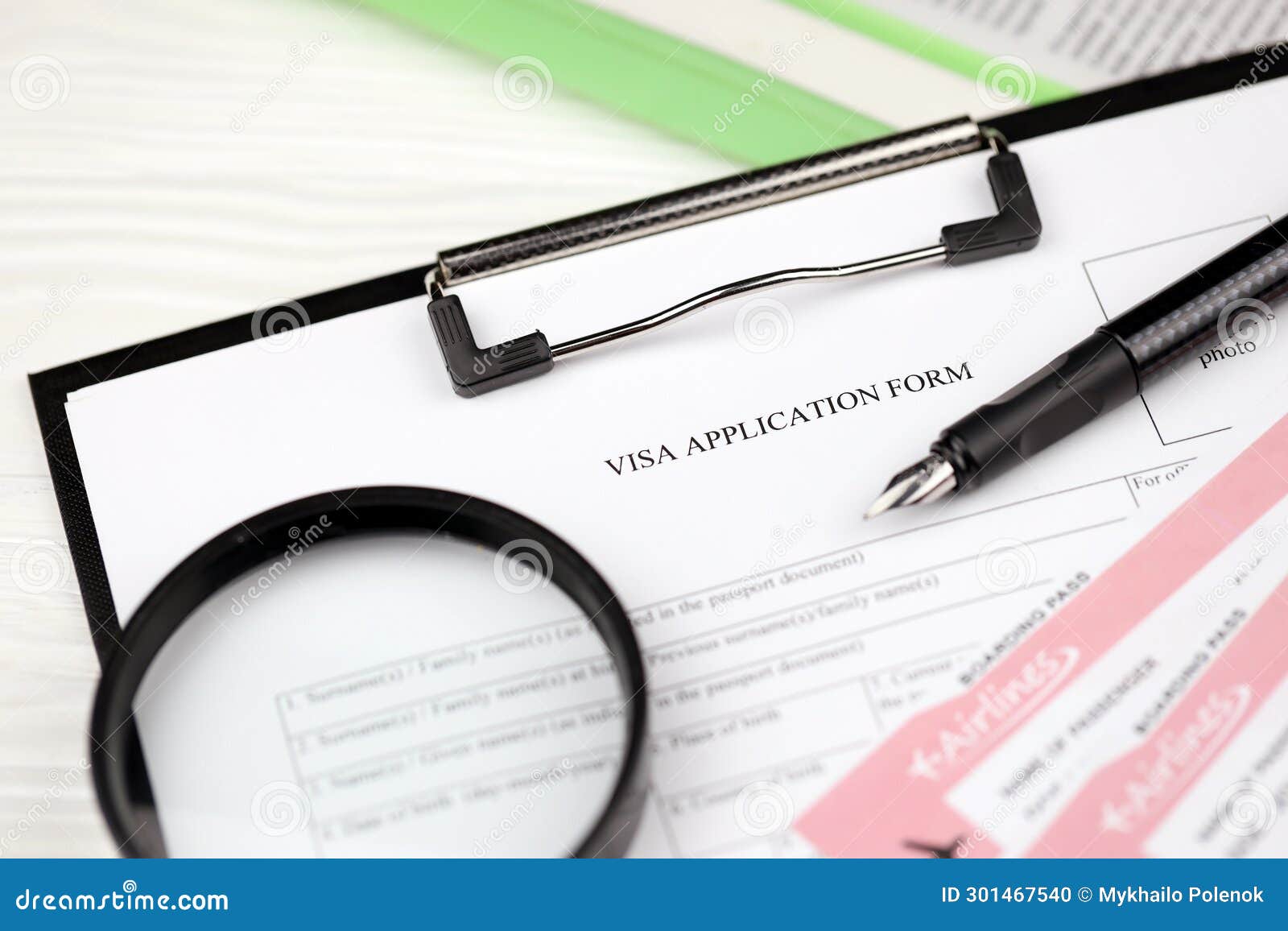Typical Visa Application Form on A4 Tablet Lies on Office Table with ...