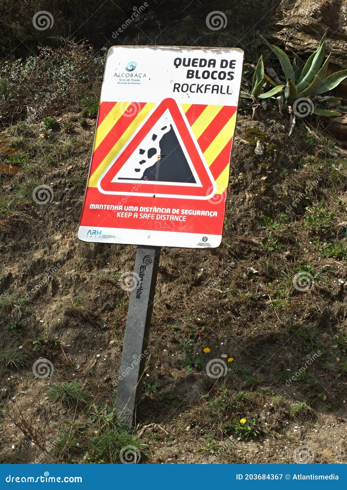 Rockfall Warning sign editorial photography. Image of typical - 203684367