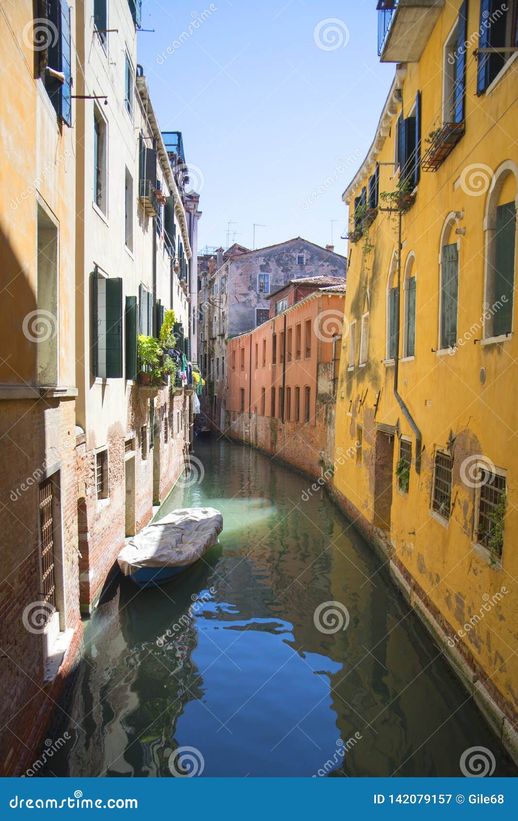 A Typical Water Street in Venice Italy Stock Image - Image of moored ...