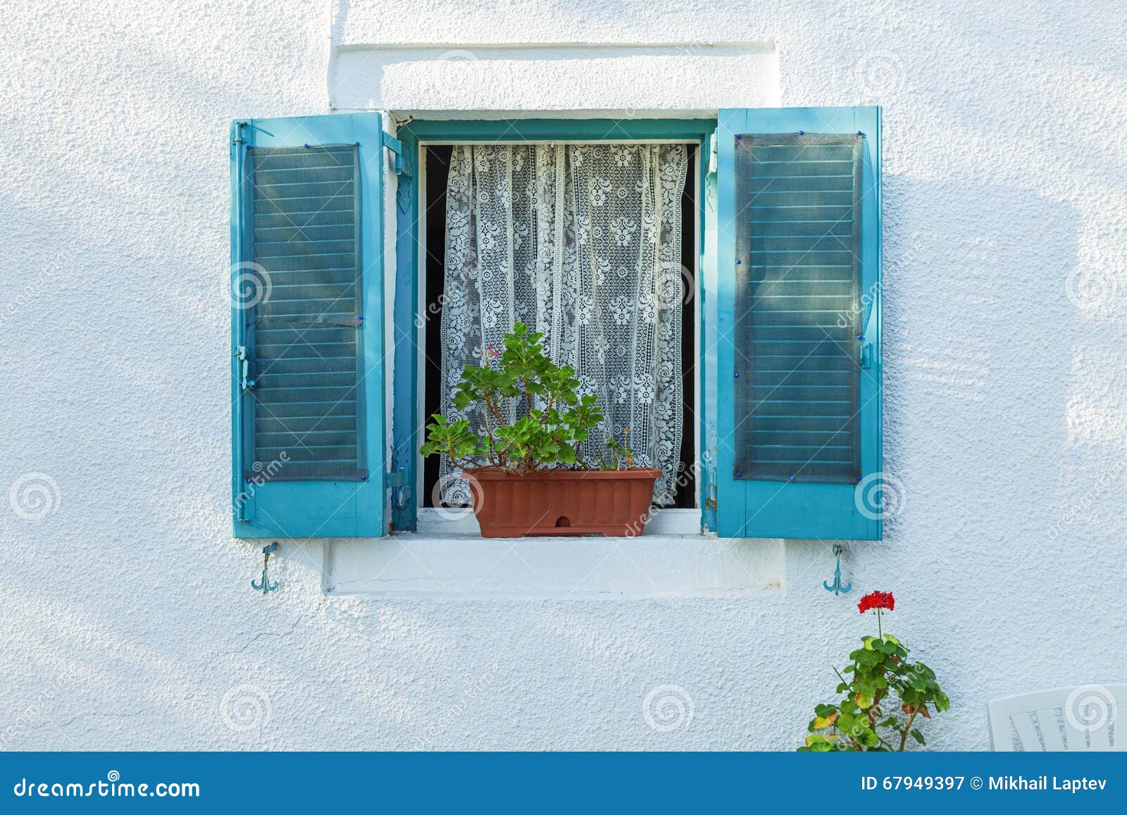 Typical Window with Blue Shutters on White Wall Stock Image - Image of ...
